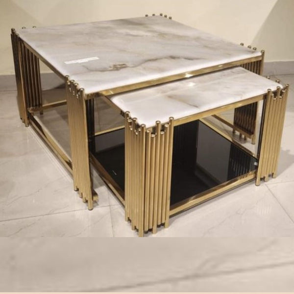 2-Pc Metal Central Table with Square Italian Marble Stone Top (Designe – Furniture Redefined