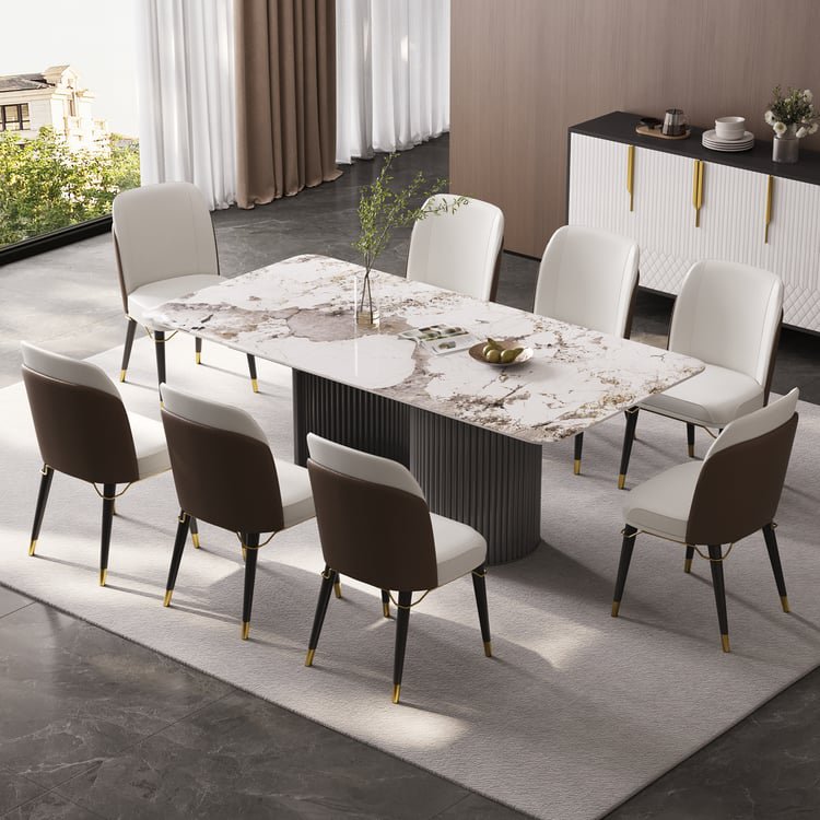 Aesthetic 8-Seater Dining Table with an Italian Marble Top & Chairs in – Furniture Redefined