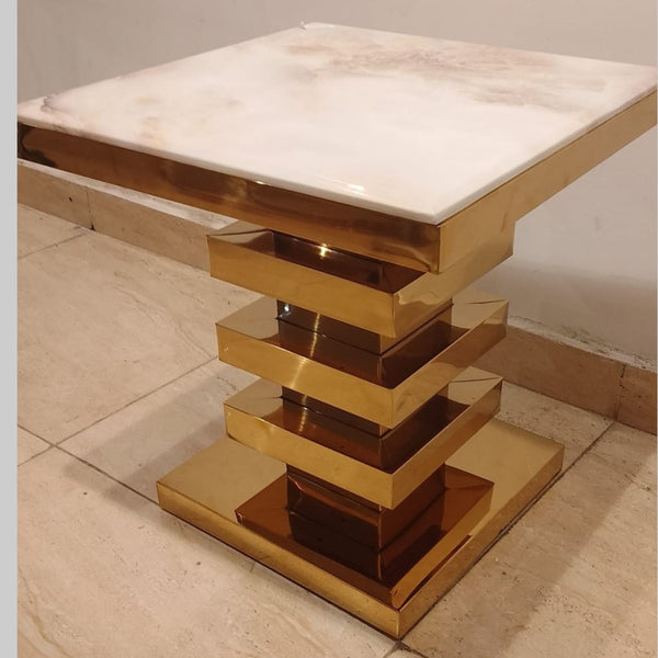 Artistic Metal Base Side Table with Composite Marble Top – Furniture Redefined