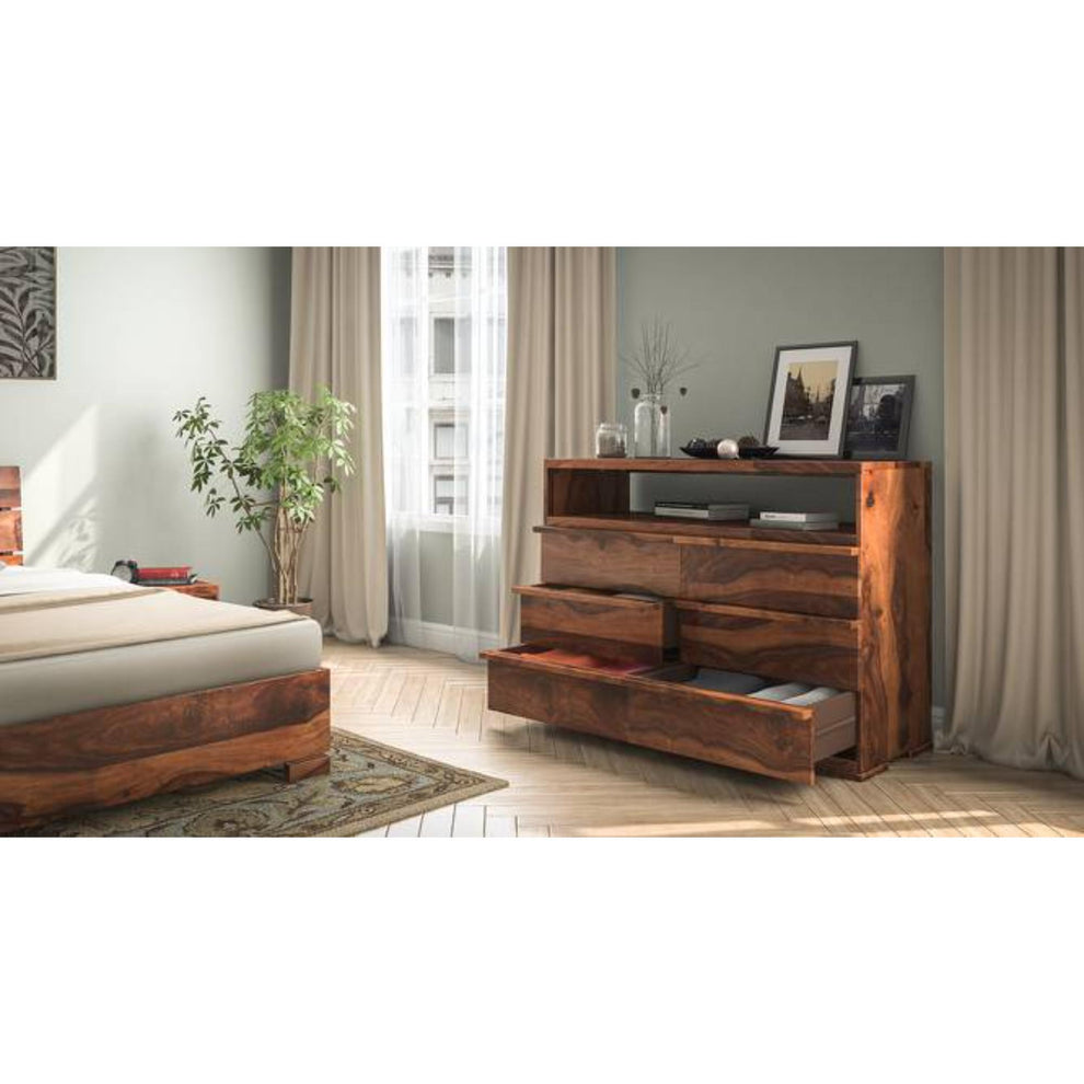 Sheesham Solid Wood Chester with 6-Drawers & Open Top – Furniture Redefined